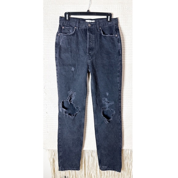 Free People | Jeans | We The Free Washed Black Destroyed The Lasso High Waist Straight Leg Jeans ...